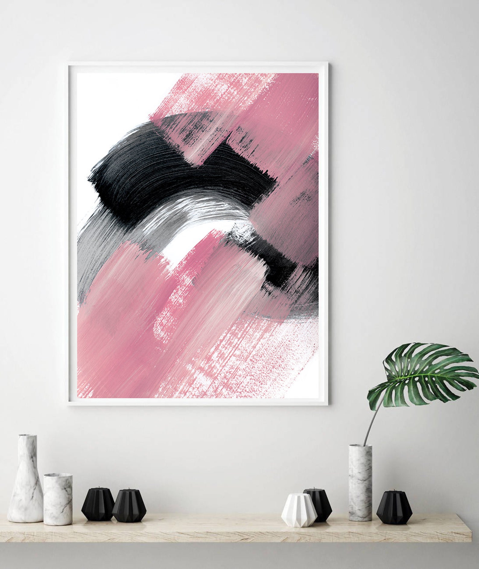 Blush Pink Decor Pink & Black Abstract Printable Art | Etsy
