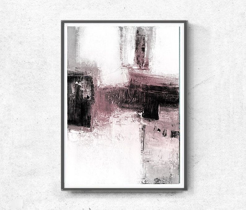 Abstract Art Set of 3 Prints Black & White and pink Wall | Etsy