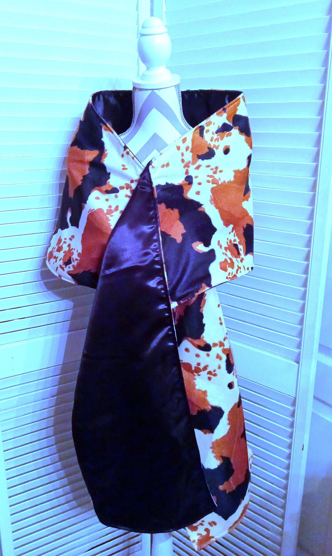 Faux Fur Animal Print Shawl, Cow Print Wrap, Reversible Wrap, Lined ...