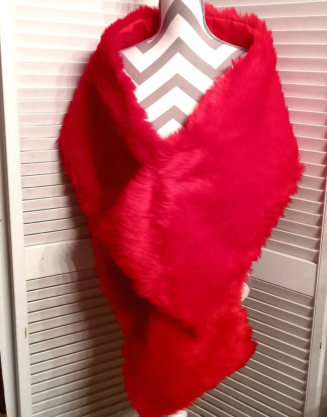 Faux Fur Red Shawl, Red Faux Fur Scarf, Red Fur Stole, Red Lined Shawl ...