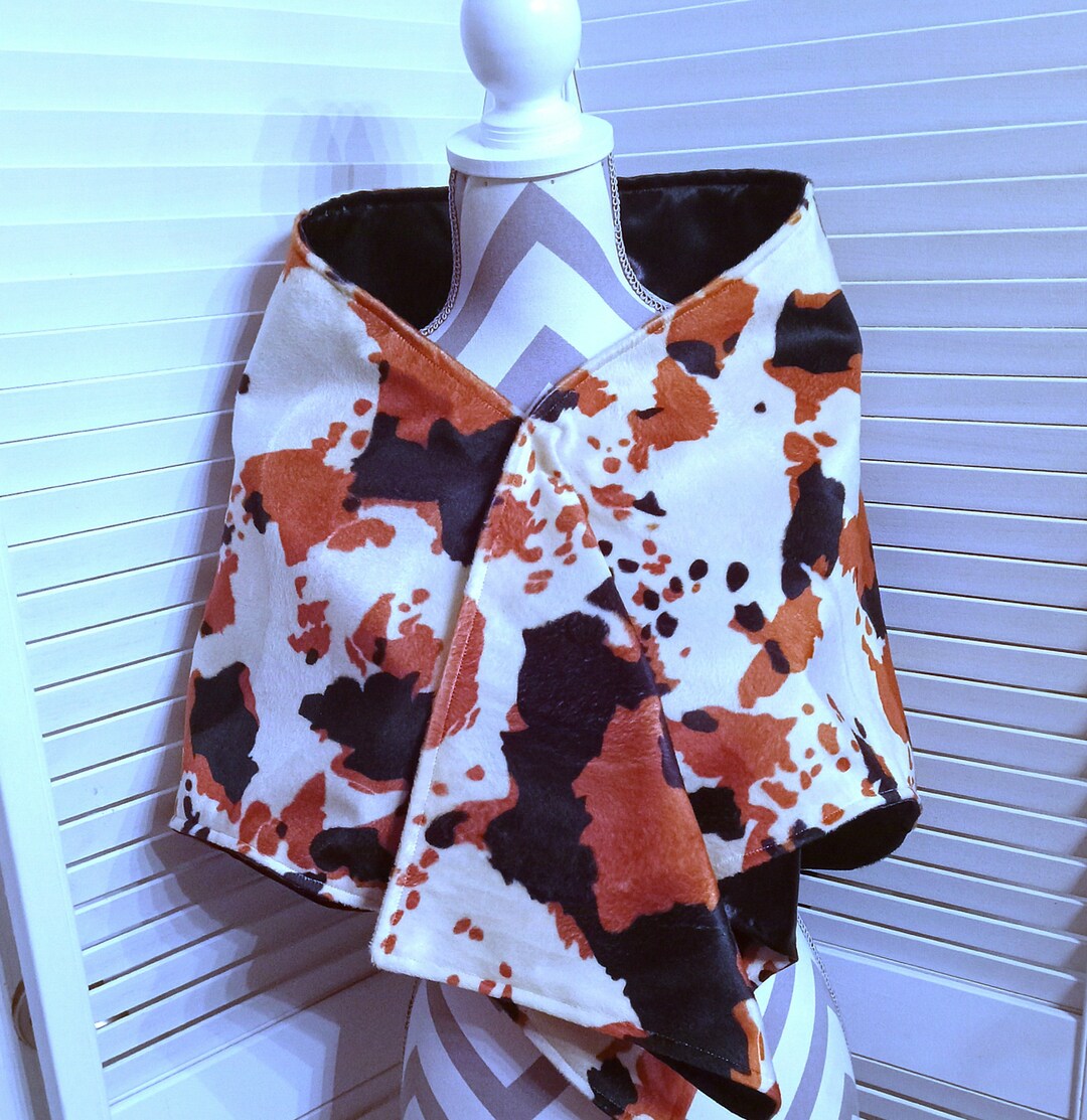 Faux Fur Animal Print Shawl, Cow Print Wrap, Reversible Wrap, Lined ...