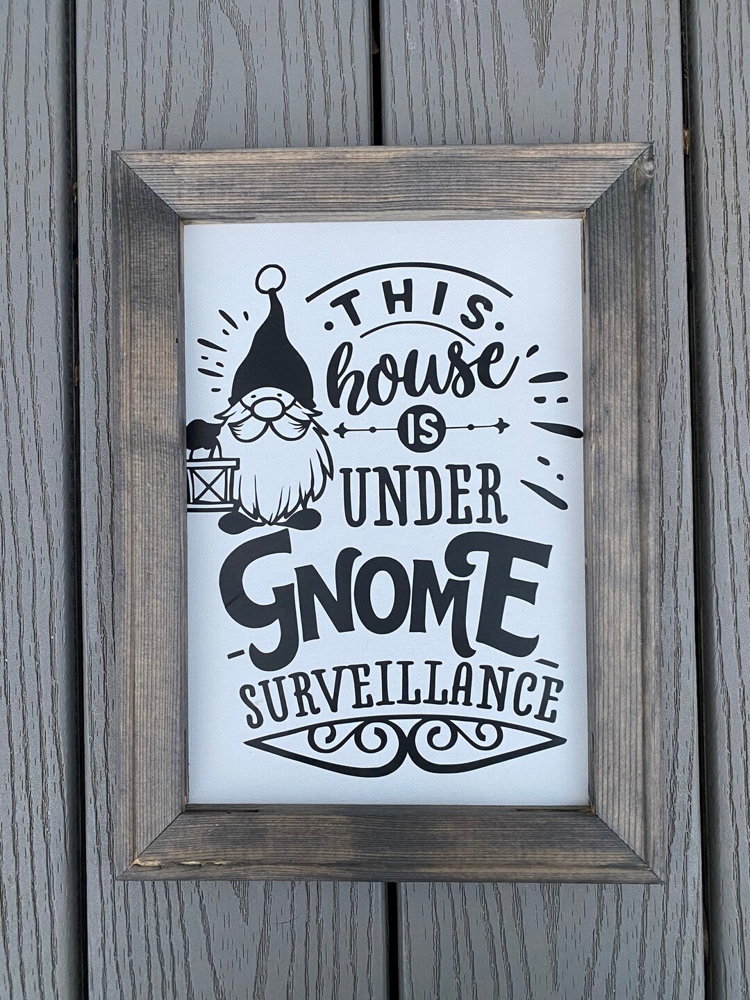 Gnome Surveillance Sign, 9”x12”, Reverse Canvas Sign, Christmas Sign ...
