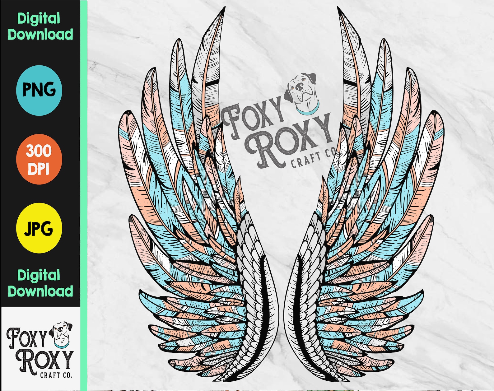 Feathered Wings | PNG | Jpeg | Printable | Sublimation | DTG | Instant ...