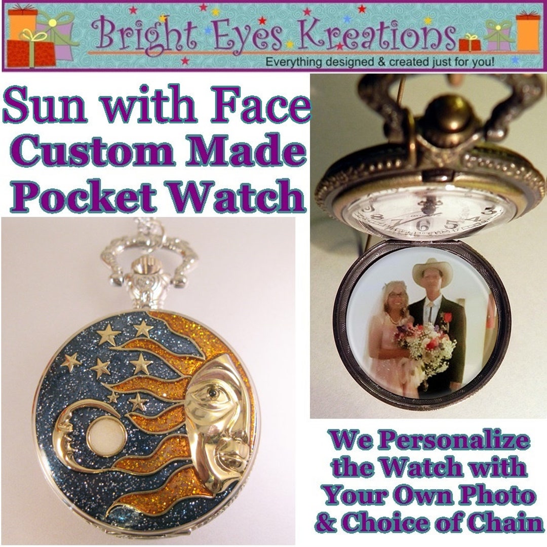 Custom SUN With FACE Moon & Stars Pocket Watch With or Without Your ...