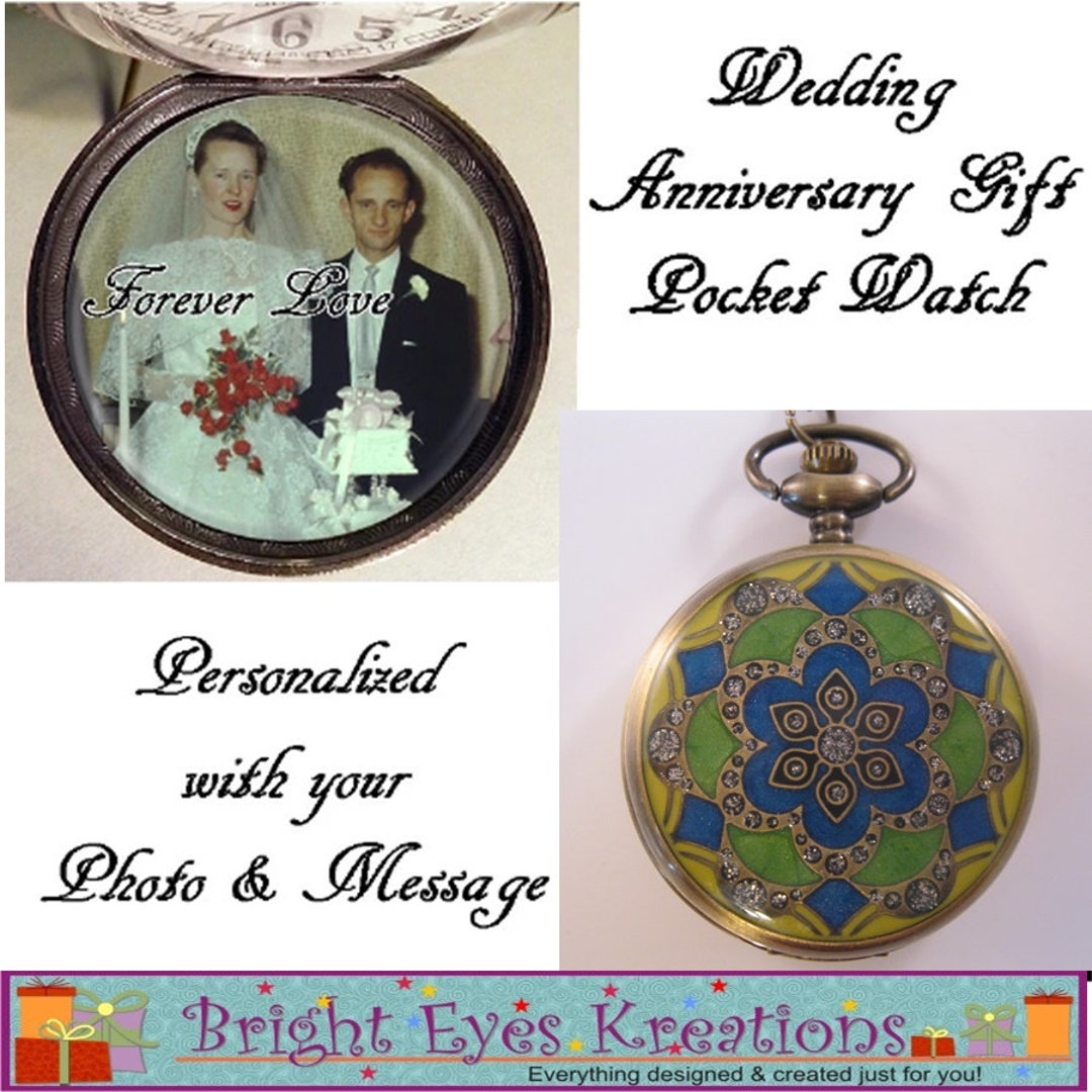 Wedding Anniversary Gift Harlequin Pocket Watch Personalized Photo ...