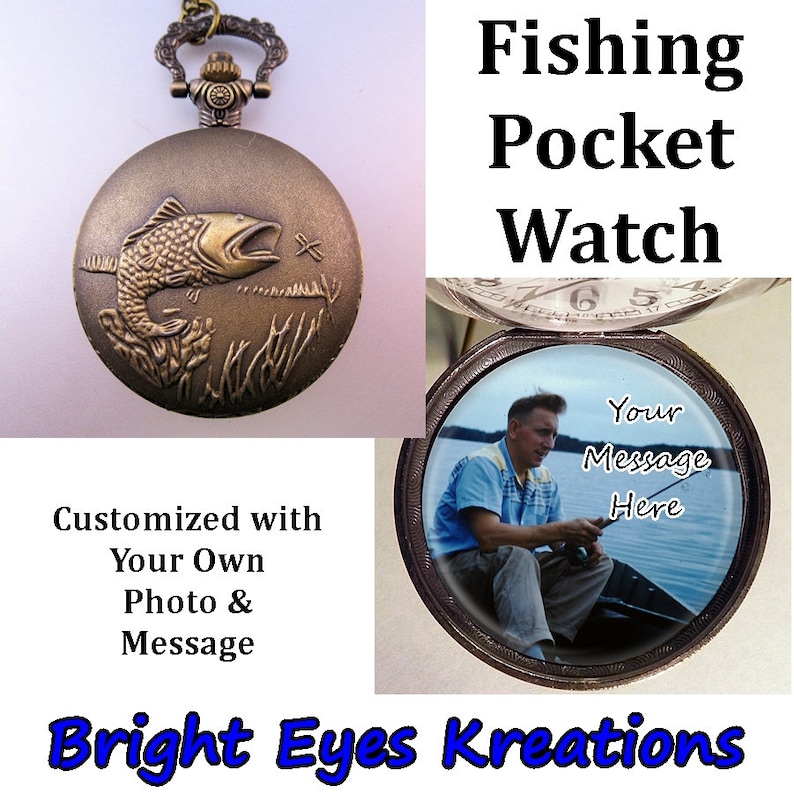 Custom Made Fishing Fish Fisherman Pocket Watch Personalized Photo ...
