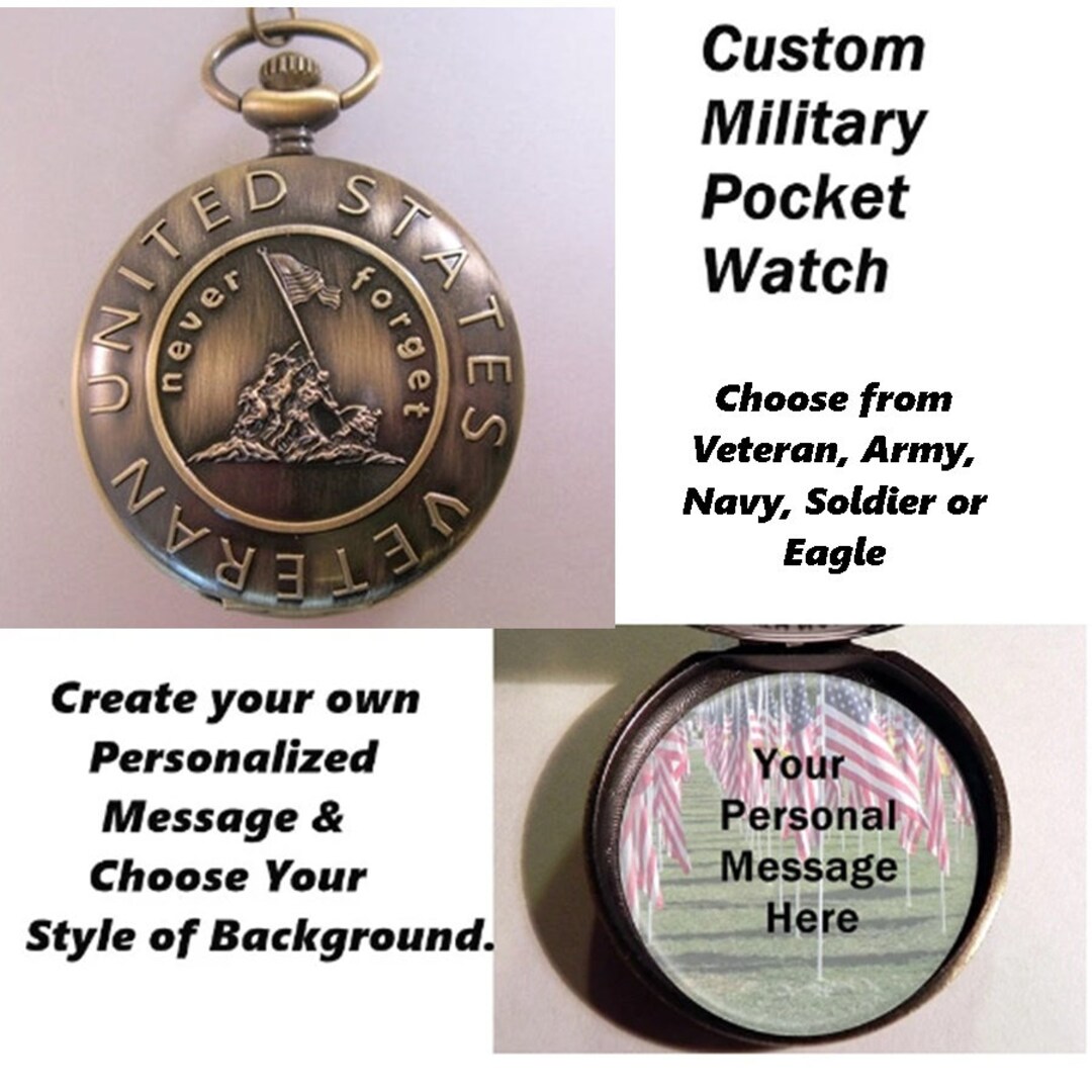 Custom Military USA Pocket Watch Personalized With 31" Chain Necklace ...