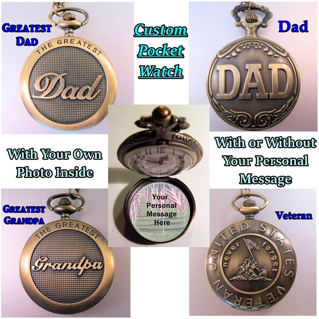 Personalized Pocket Watch Dad Grandpa Veteran W/photo & Optional ...