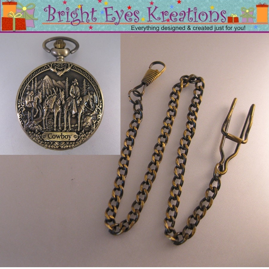 WESTERN COWBOY Pocket Watch Custom Made W/personalized Message | Etsy