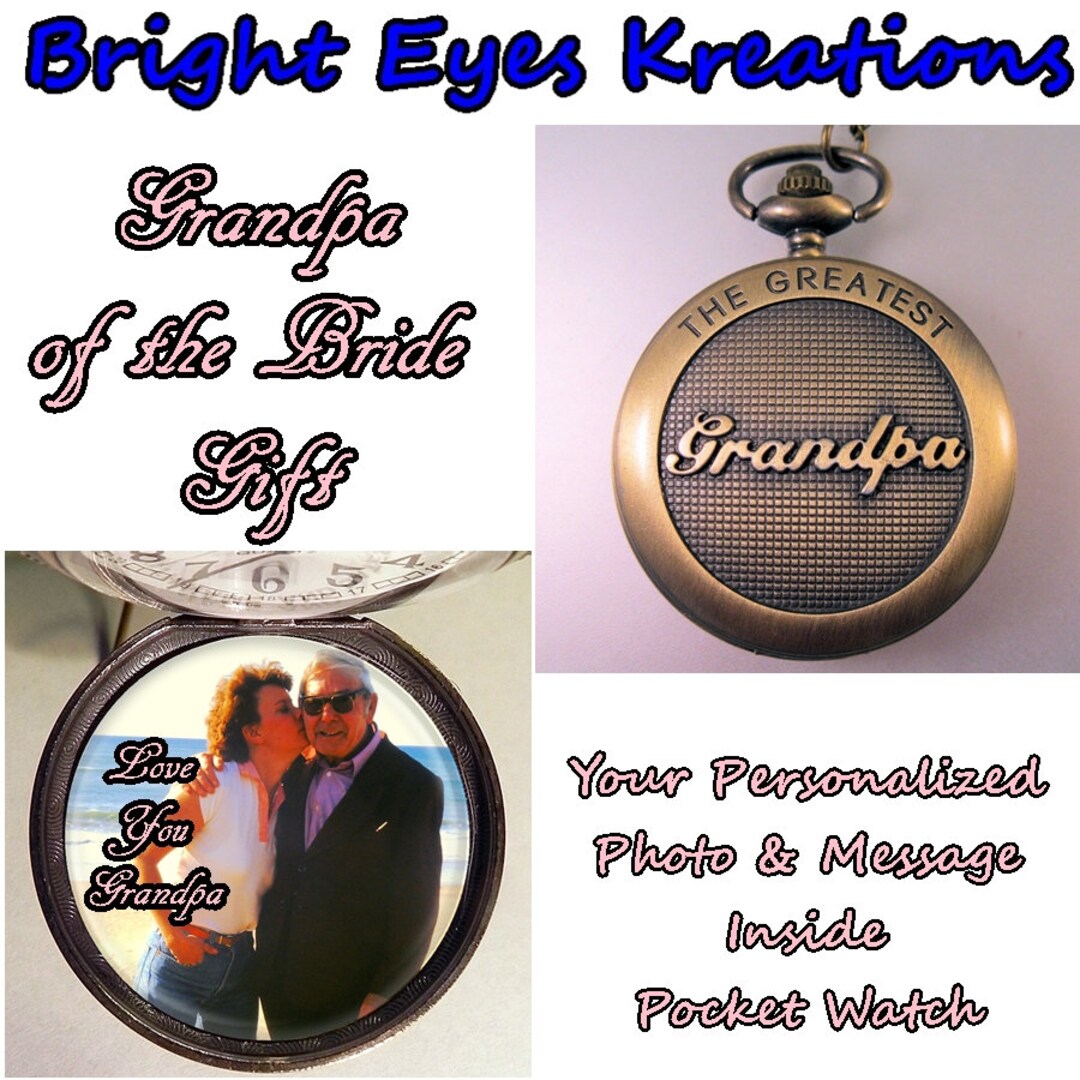 GRANDPA of the BRIDE Pocket Watch Personalized Photo & Msg W/31" Chain ...