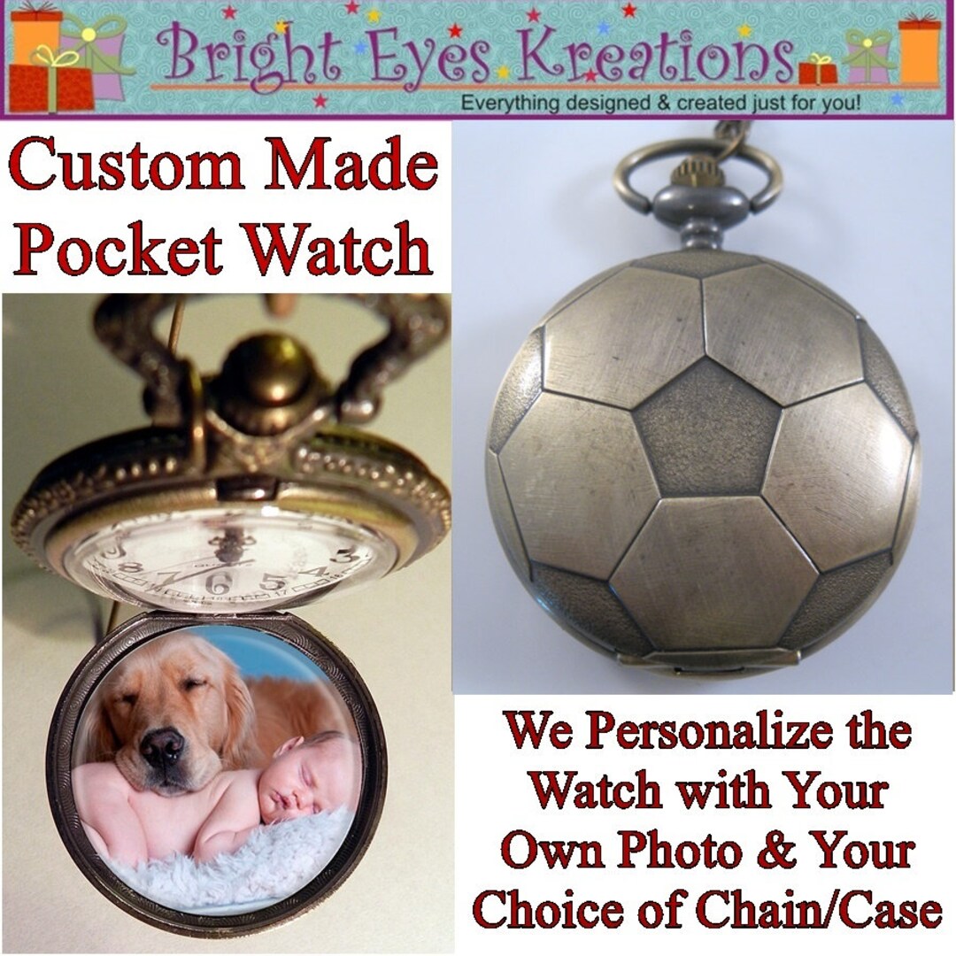 Custom SOCCER BALL Pocket Watch With or Without Your Personalized Photo ...