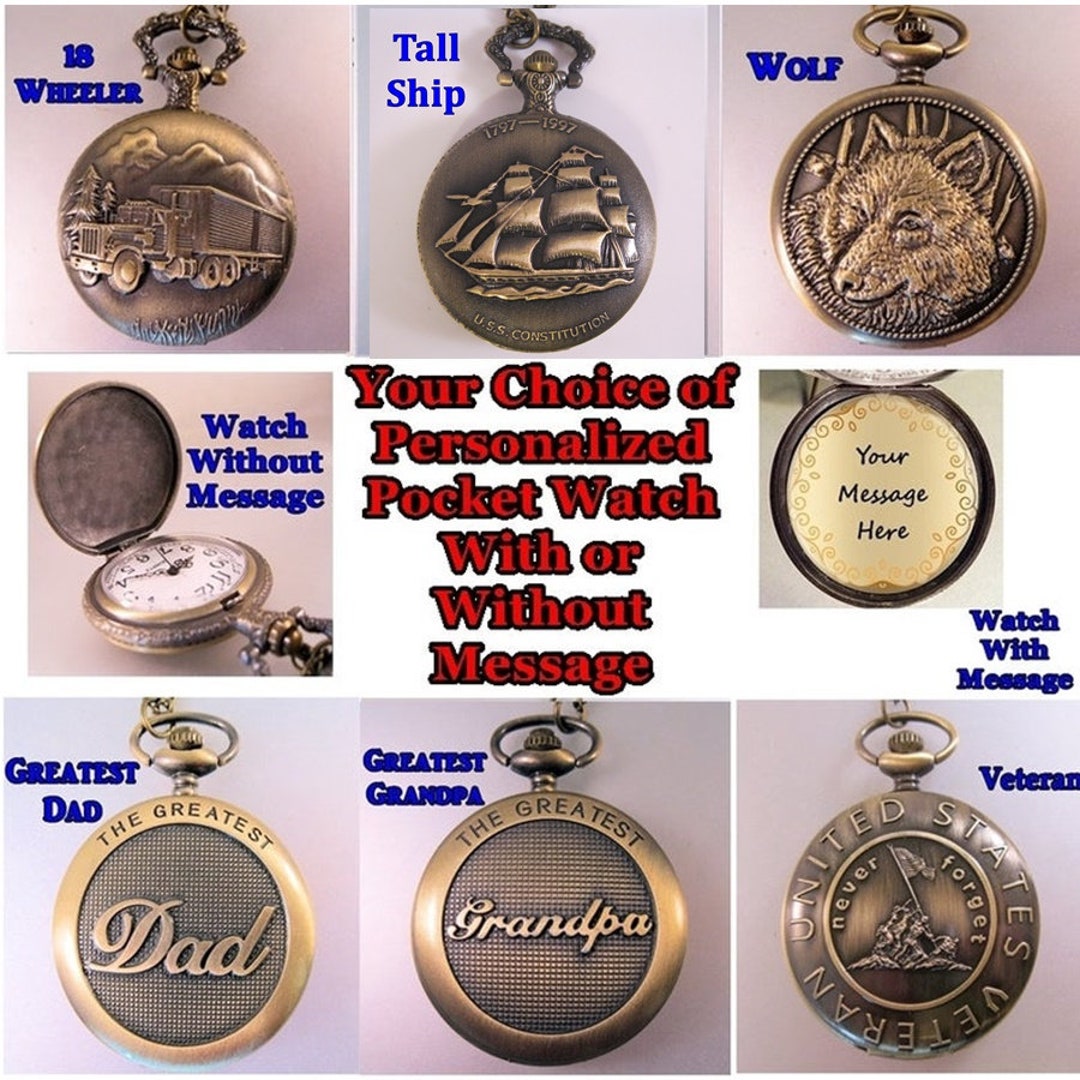 Pocket Watch With Your Personalized Message W/your Choice of Chain Gift ...