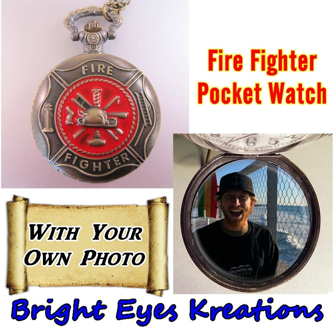 Custom Made RED Fire Fighter Fireman Fire Dept Pocket Watch With Your ...