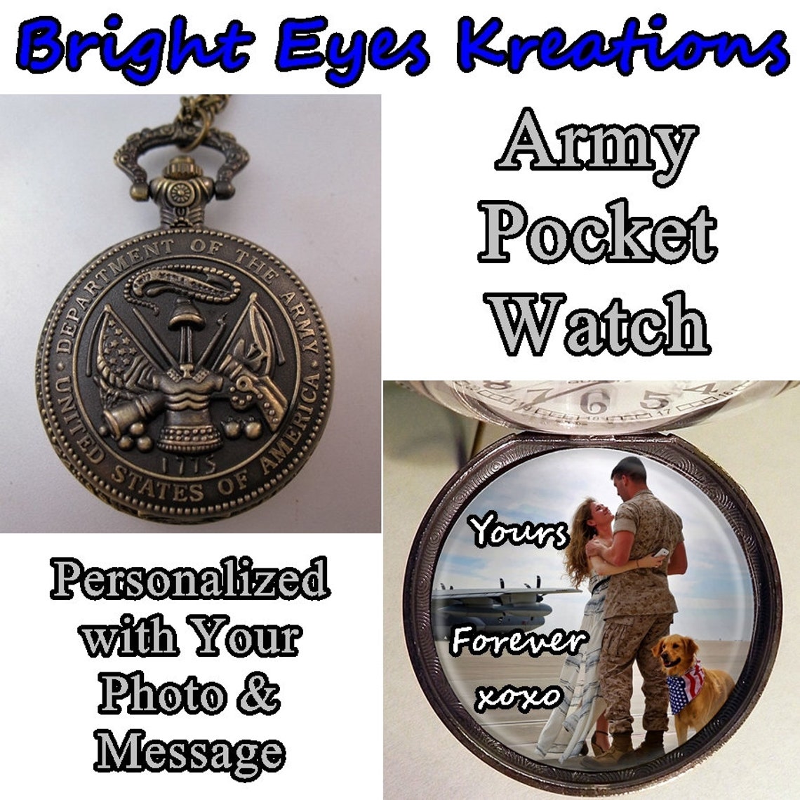 Military Army Pocket Watch Personalized Photo & Message W/your | Etsy