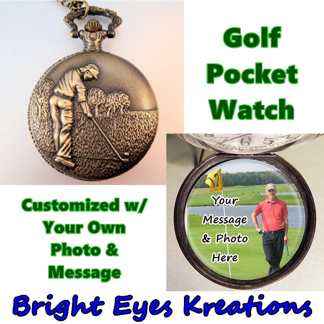 GOLF Golfing Golfer Pocket Watch Personalized Custom Message & Photo W ...