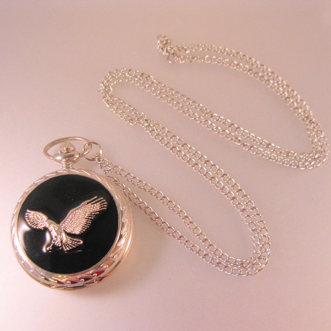 Personalized Silver Eagle Pocket Watch Personalized Message | Etsy