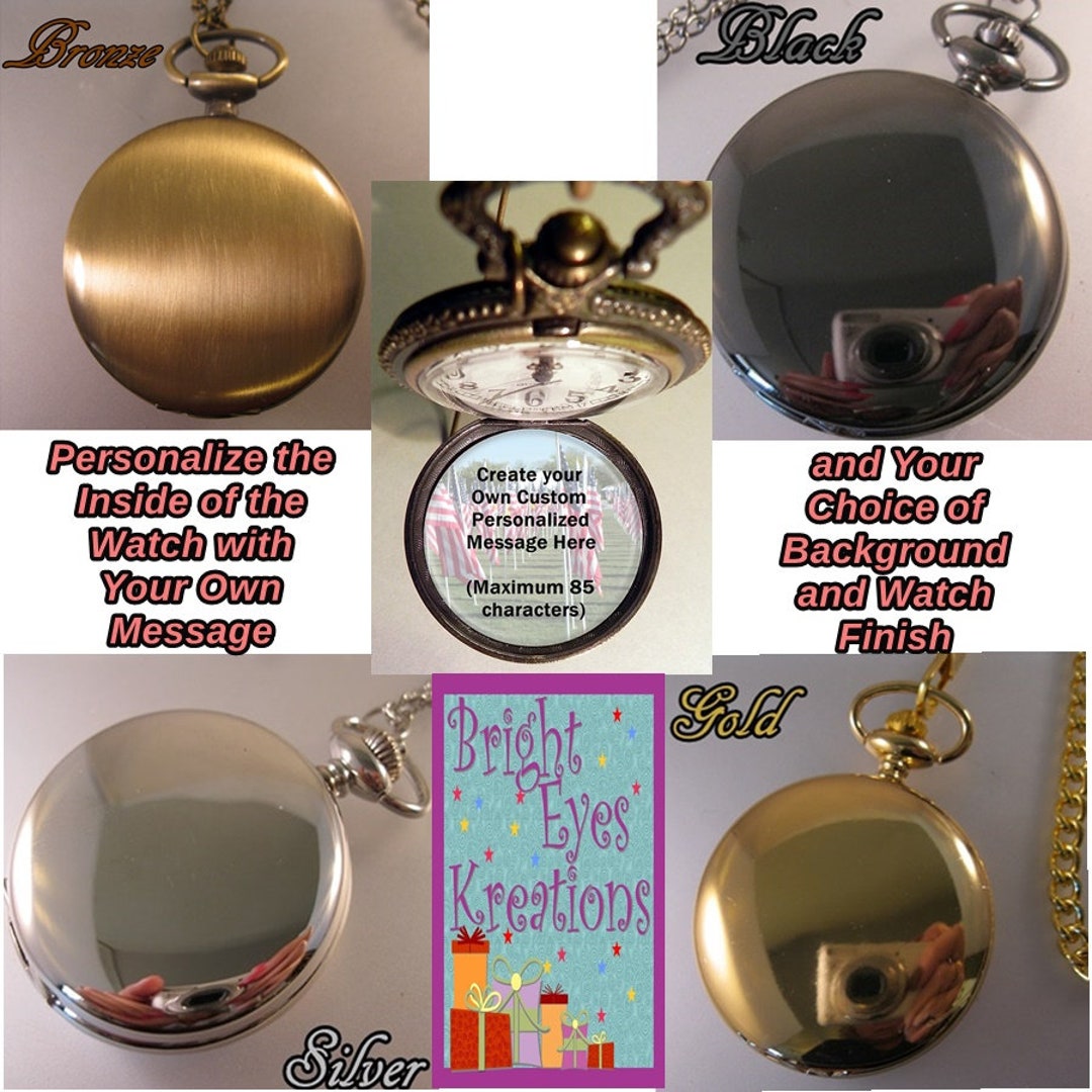 CUSTOM Personalized Message Pocket Watch With Your Choice of Background ...