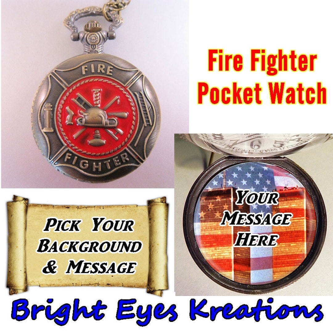 Custom Made RED Fireman Fire Dept. Fire Fighter Pocket Watch ...