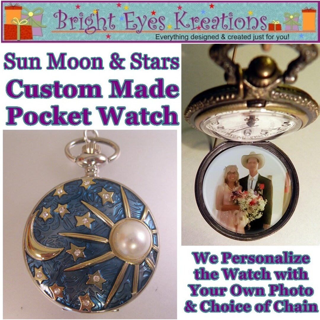 Custom SUN MOON & STARS Pocket Watch With or Without Your Personalized ...