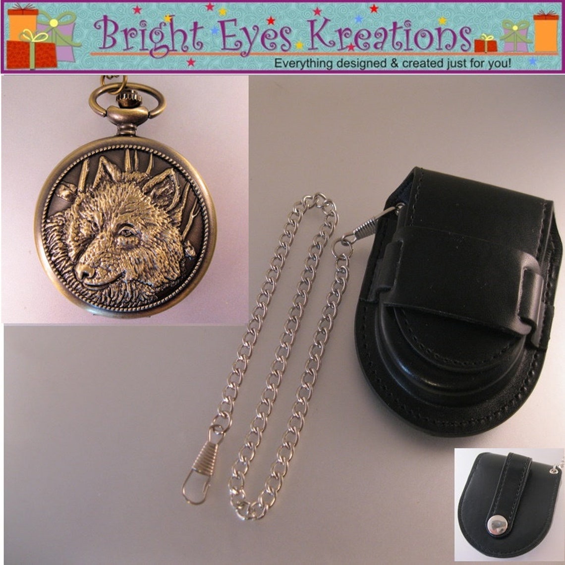 Personalized Message WOLF Pocket Watch w/ 31 Chain | Etsy