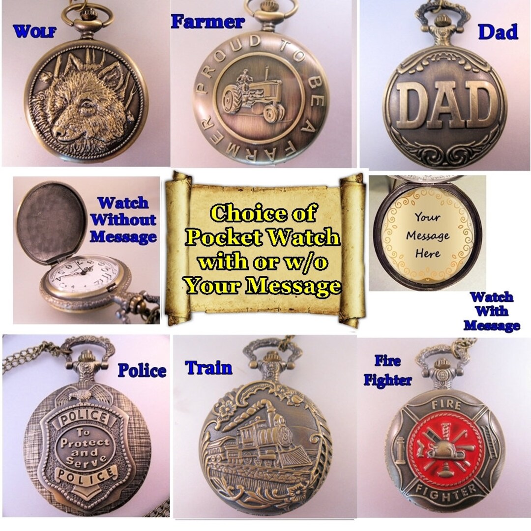 Pocket Watch With Your Personalized Message W/your Choice of Chain Gift ...