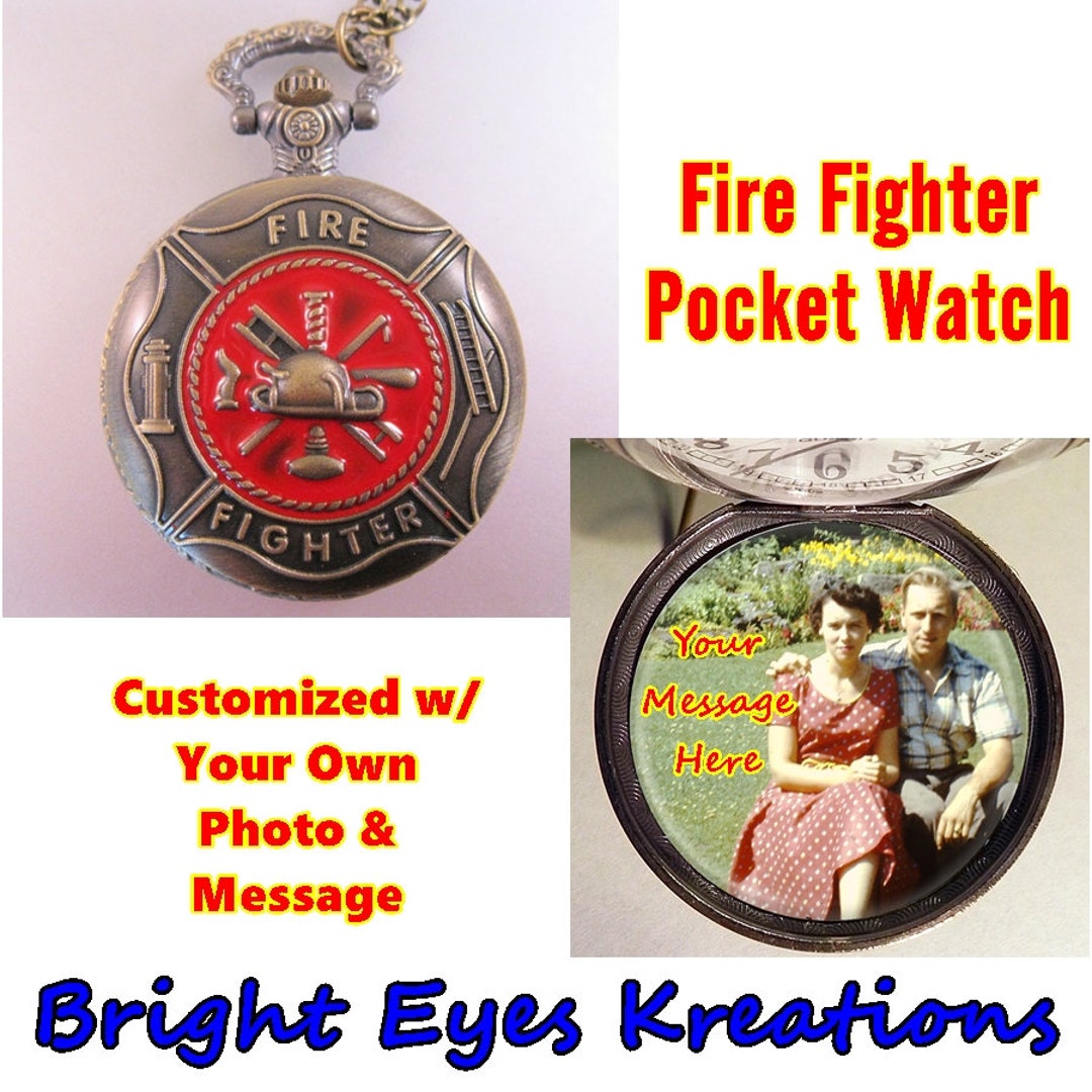 Red Fire Fighter Fireman Fire Dept Pocket Watch Personalized W/ Your ...