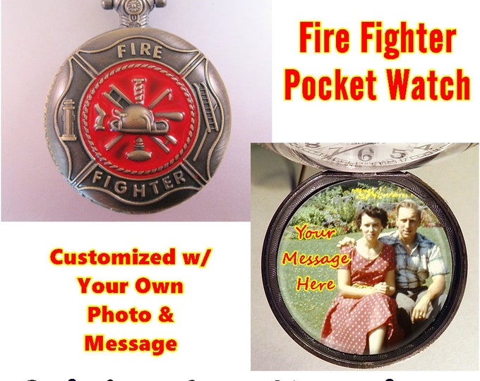 Red Fire Fighter Fireman Fire Dept Pocket Watch Personalized W/ Your ...