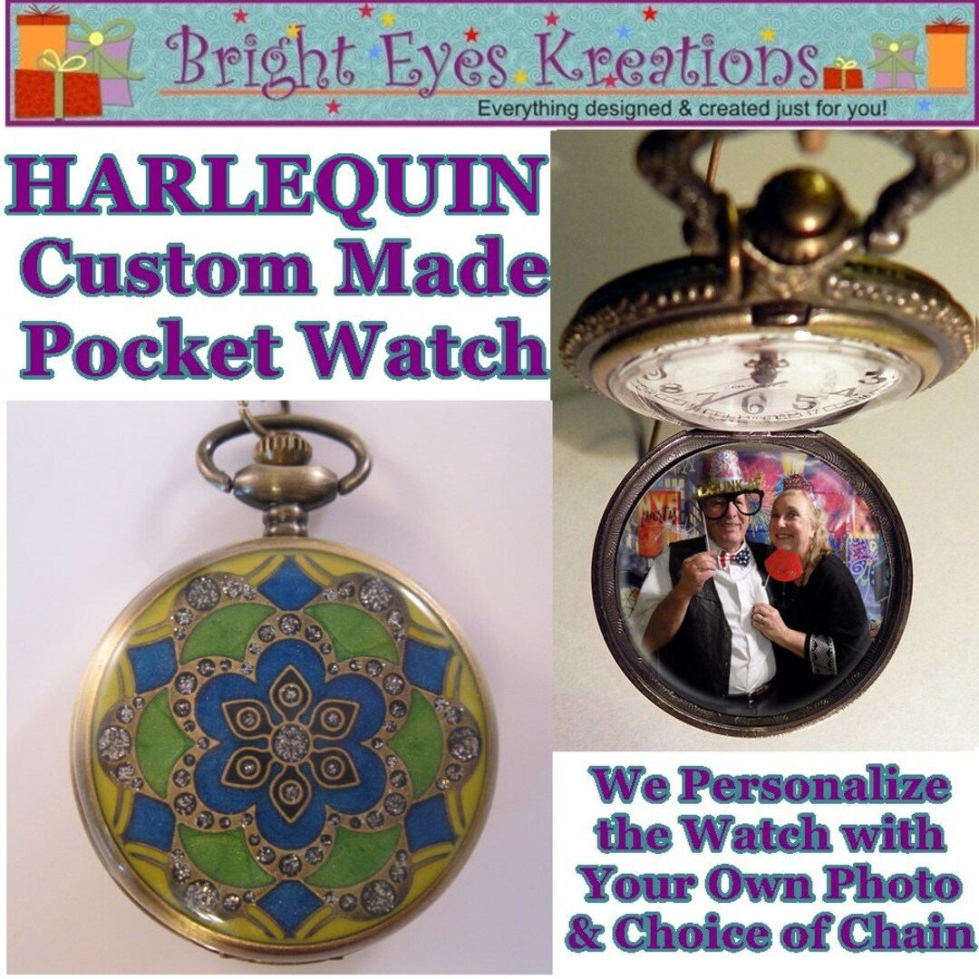 Custom HARLEQUIN Blue & Green Pocket Watch With or Without Your ...