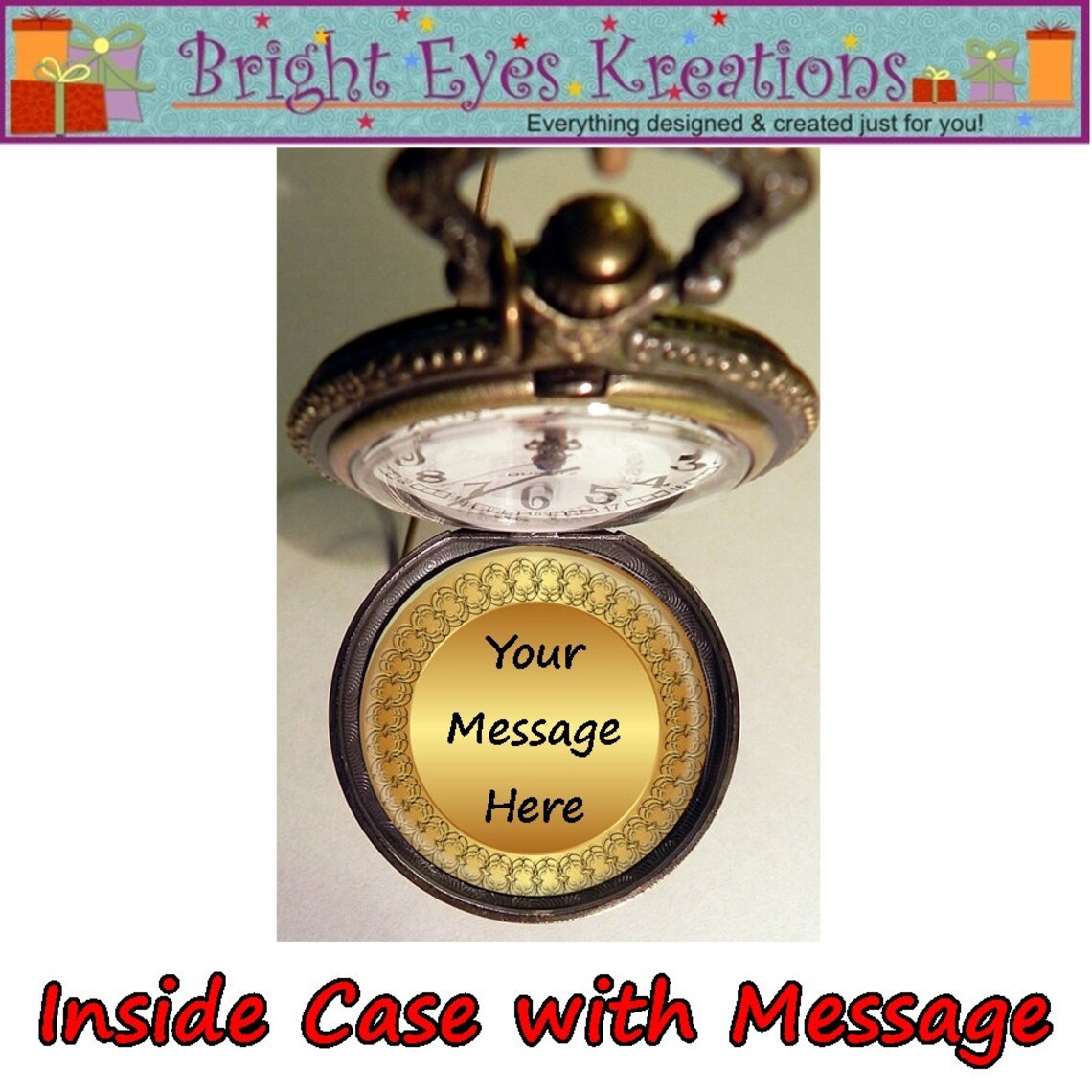 Pocket Watch With Your Personalized Message W/your Choice of Chain Gift ...
