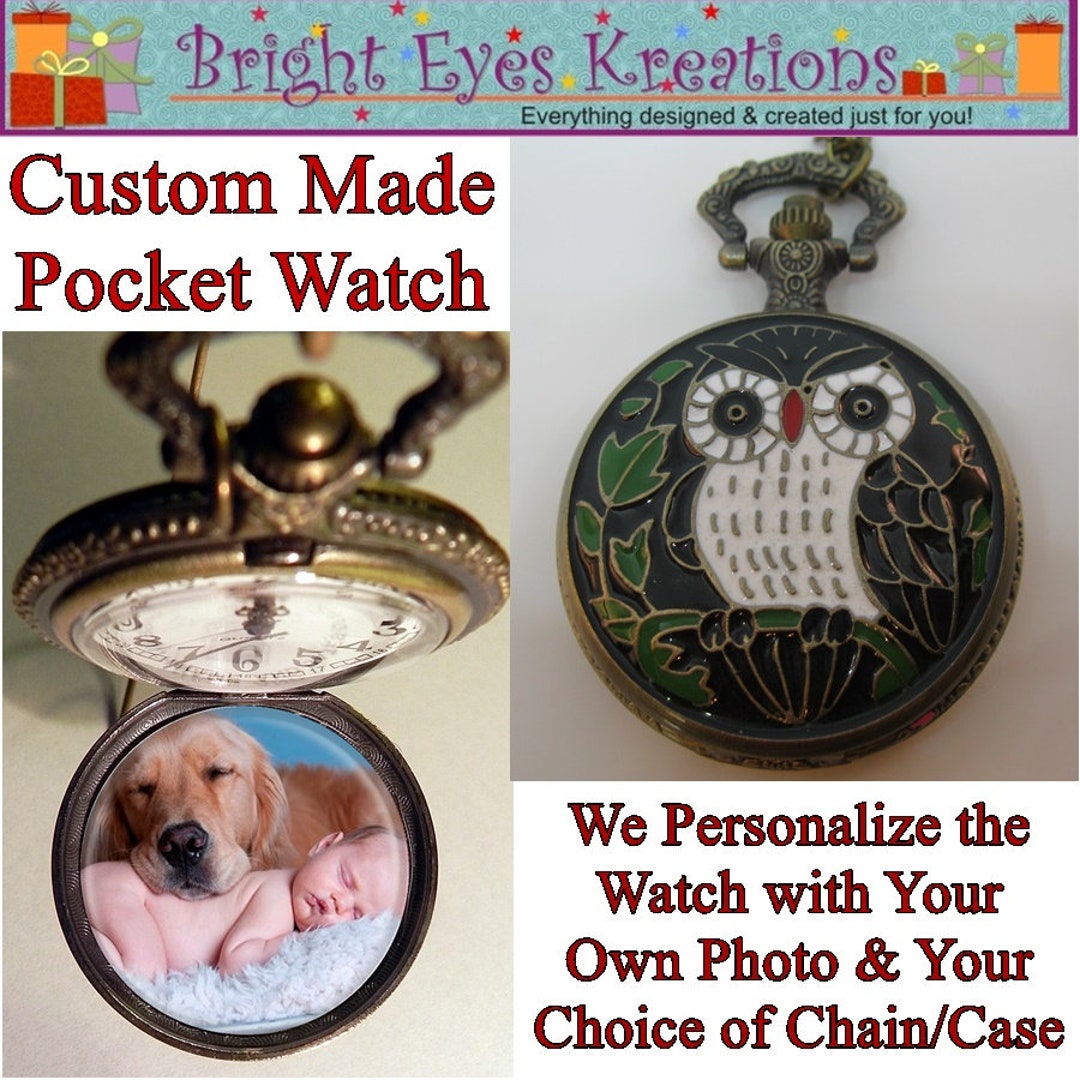 Custom OWL Enamel Pocket Watch With or Without Your Personalized Photo ...