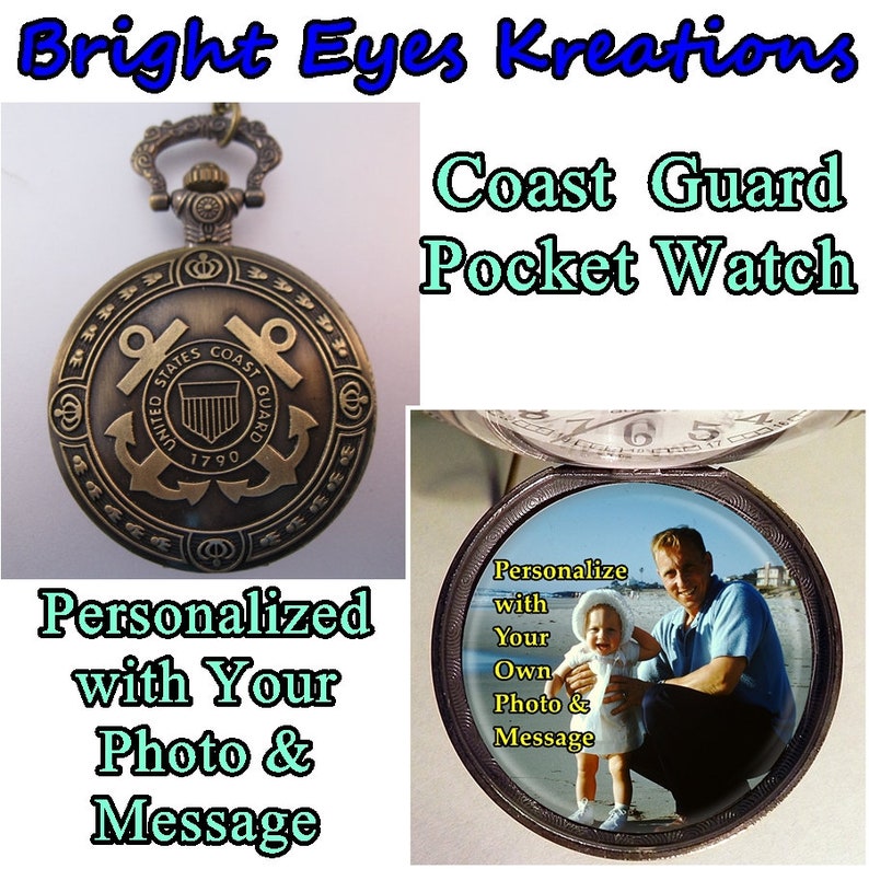 COAST GUARD Pocket Watch Personalized Photo & Msg W/31 | Etsy