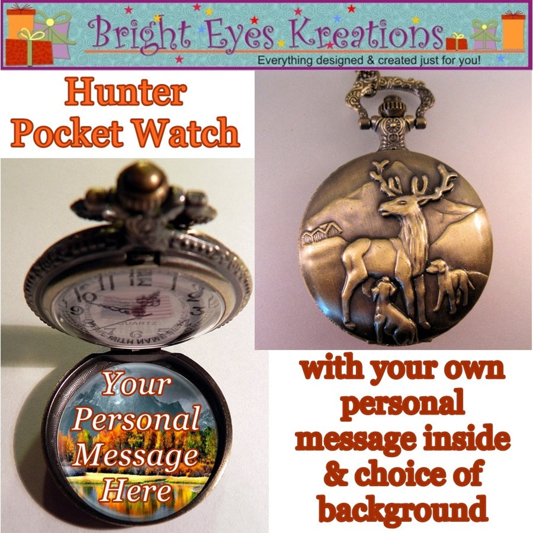 Personalized Message ELK HUNTER Pocket Watch W/ 31" Chain Necklace or ...