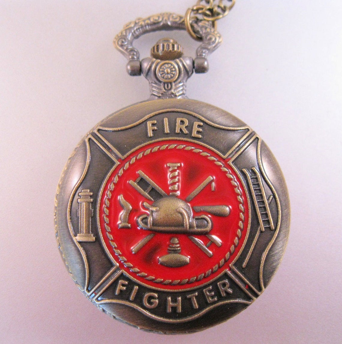 Custom Made RED Fireman Fire Dept. Fire Fighter Pocket Watch ...