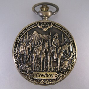 WESTERN COWBOY Pocket Watch Custom Made W/personalized Message W/choice ...