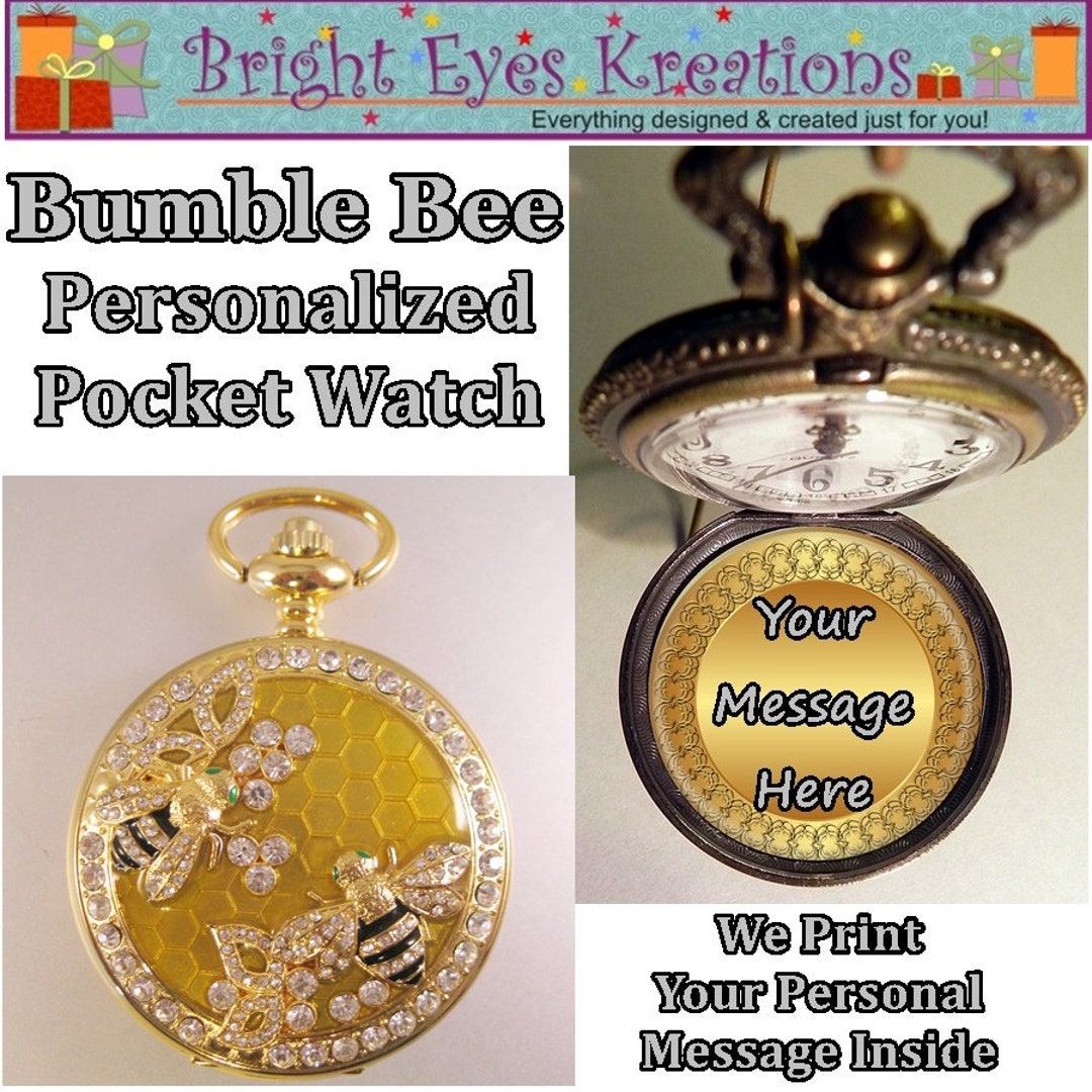 Personalized BUMBLE BEE Rhinestone Crystal & Enamel Gold Tone Pocket ...