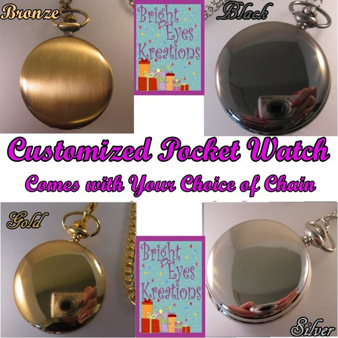 Customized Pocket Watch in Your Choice of Color & Chain Style - Gold ...