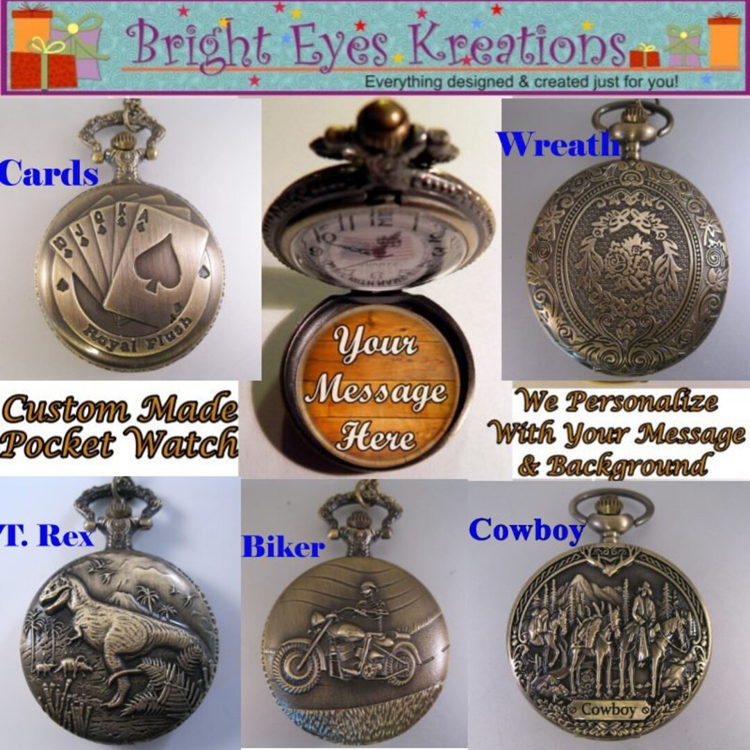 Custom Made Pocket Watch W/ Personalized Message Inside - Your Choice ...