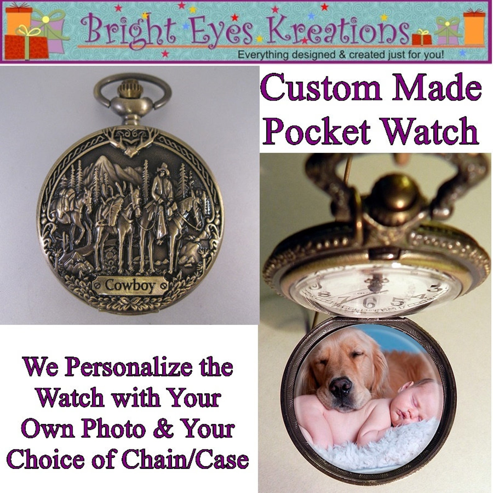 Custom COWBOY Pocket Watch With or Without Your Personalized - Etsy