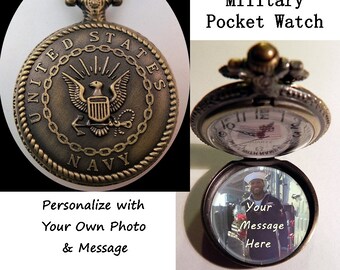 Military Army Pocket Watch Personalized Photo & Message W/your | Etsy
