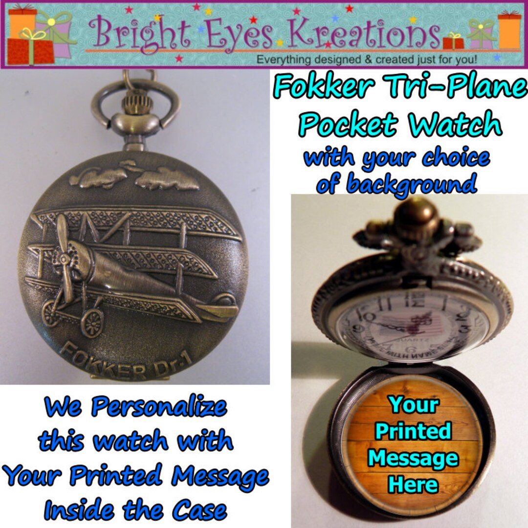 Custom Made Fokker Tri Plane Pocket Watch W/ Personalized Message ...