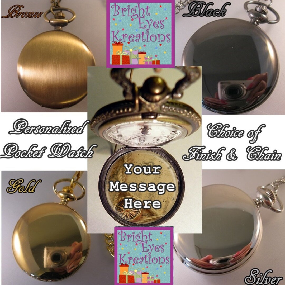 Personalized Pocket Watch in Your Choice of Finish & Chain Style With ...
