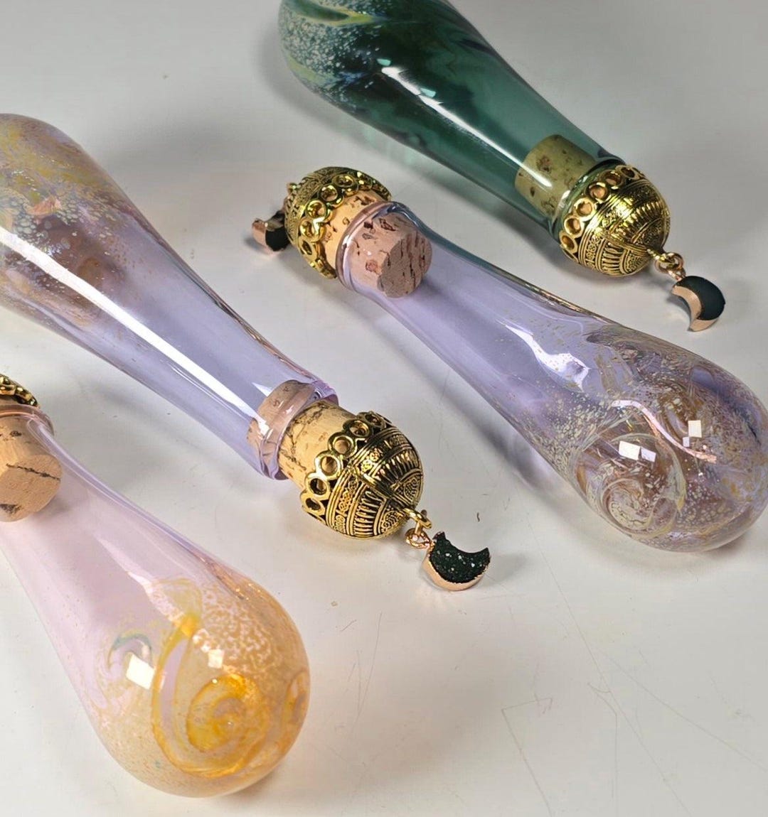 Handblown Glass Bodice Chiller With Fancy Gold Moon Top- Potion Bottle ...