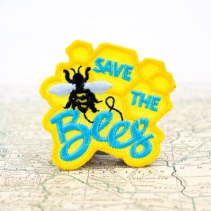 Save the Bees Patch, Embroidered Iron On, Honeycomb Merit Badge for Jackets Backpack Gift Hippie ...