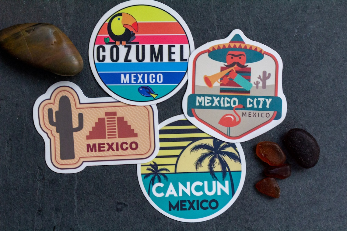Mexico Cancun Travel Stickers Cozumel and Mexico City Set of - Etsy