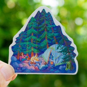 Camping Sticker, Tent, Fire - Waterproof Decal- for Waterbottles and ...