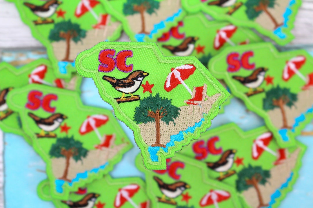 Travel Patch South Carolina - Palmetto Tree, Wren, Beach | Iron on ...