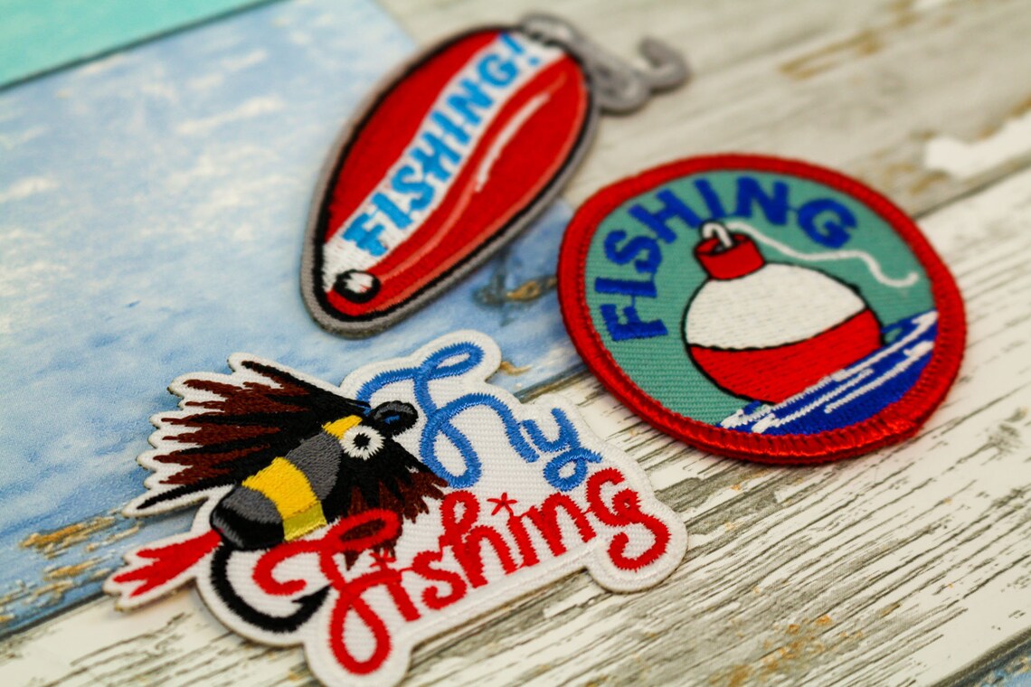 Fishing Patch Set - Fly, Lake & Sea Fishing, Embroidered Iron On, Badge ...