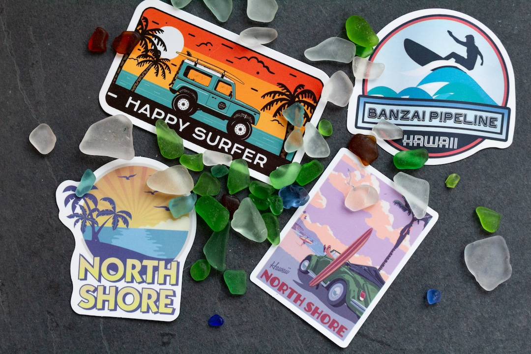 4x Surf Stickers Set of 4, Surfing, Waves, North Shore, Hawaii ...