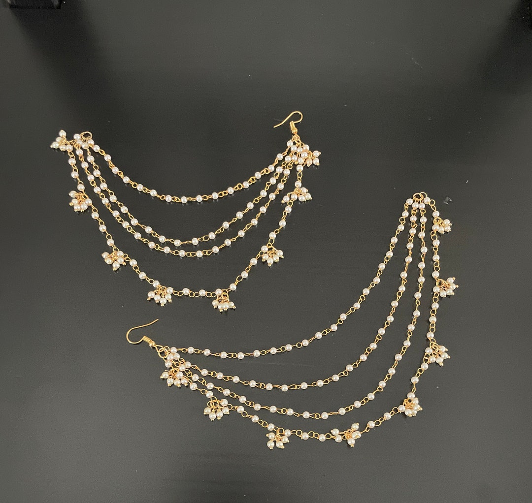India Ear Chains, Pearl Kaan Chain, Saharas, Bahubali Ear Chain - Etsy