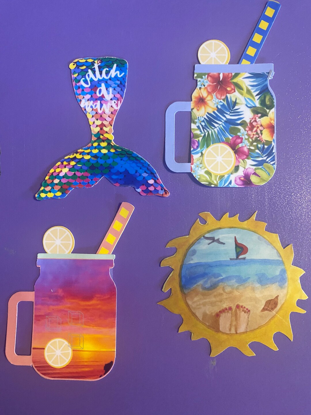 Beach Theme Laminated Stickers or Magnets: Hand Drawn Tropical Art - Etsy
